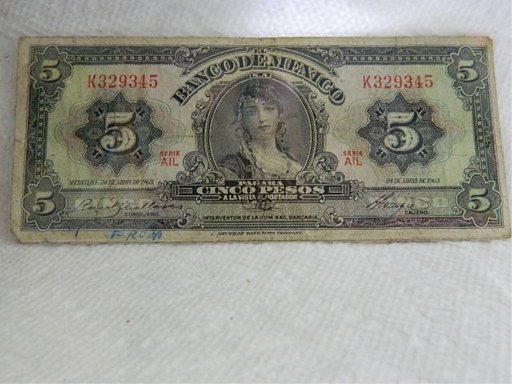 PAPER NOTE - CINCO - 5 PESO - BANCO DE MEXICO - - as-is1963