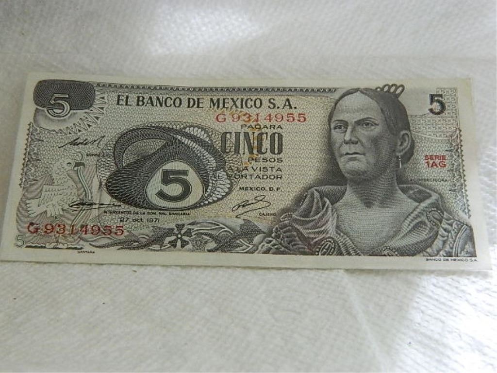 PAPER NOTE - CINCO - 5 PESO - EL BANCO DE MEXICO S.A. - 1971