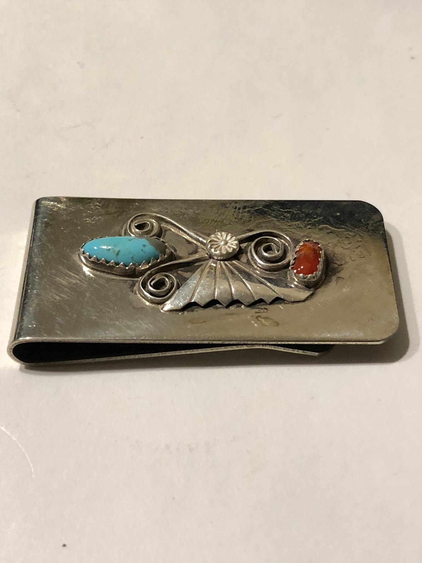 Sterling Silver Native American Money Clip with Turquiose & Red Coral ...