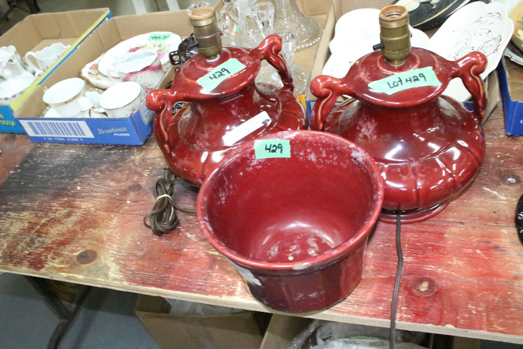 2 - 1930's Medalta Lamp Bases & a Matching Medalta Planter