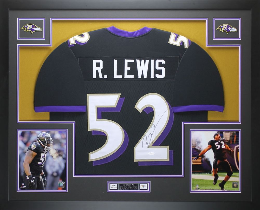 Ray Lewis Signed Ravens 35"x43" Custom Framed Jersey (JSA COA)