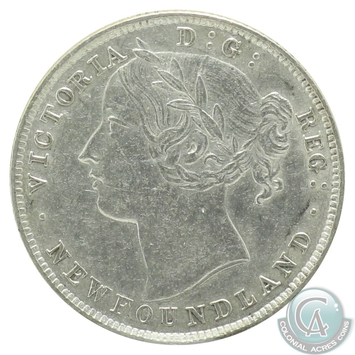 Newfoundland 20-cent 1896 Obverse 1 ICCS Certified EF-45. Nice bright full white coin