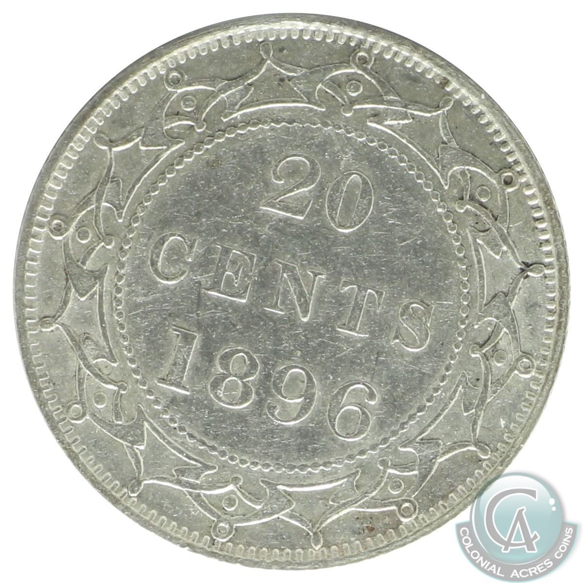 Newfoundland 20-cent 1896 Obverse 1 ICCS Certified EF-45. Nice bright full white coin