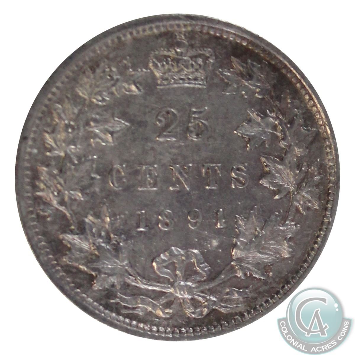 25-cent 1891 ICCS Certified VF-30. Coin exhibits strong details for its ...