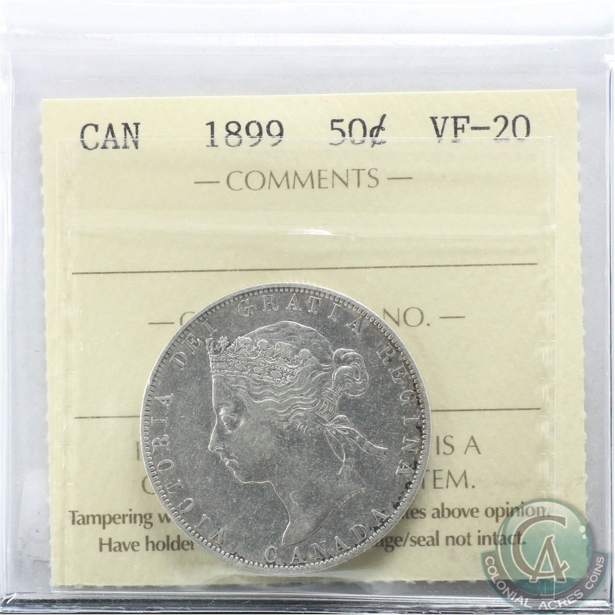 50-cent 1899 ICCS Certified VF-20