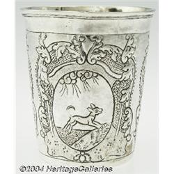 A RUSSIAN SILVER ENGRAVED BEAKER (Russian silver marks)