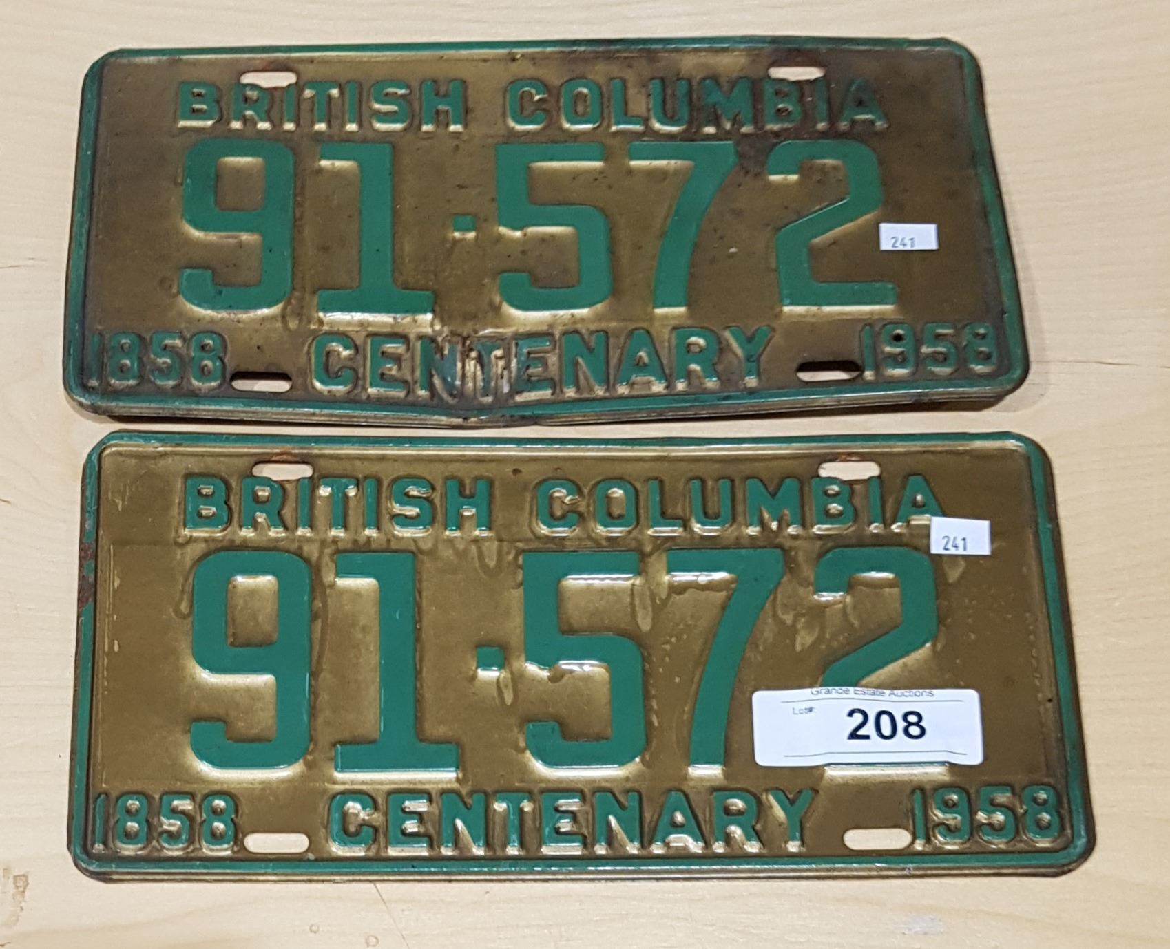 SET OF 1958 BC CENTENARY LICENSE PLATES