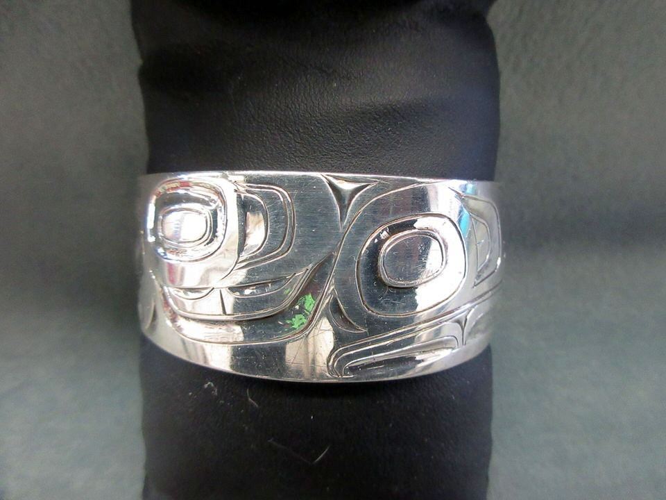 Hand Carved First Nations Silver Bracelet