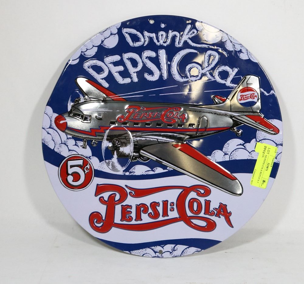14" ROUND PEPSI-COLA REPLICA 5 CENT SIGN.