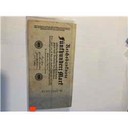 Rare 1922 Germa Berlin Funfhundert 500 Mark Serial