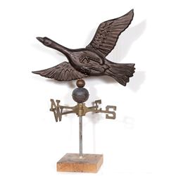 Flying Goose Weathervane, Iron Weathervane with Wood Base