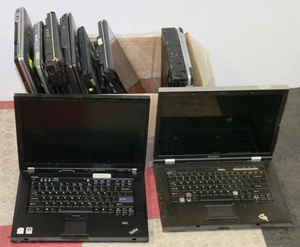 BOX OF 10 UNTESTED STORAGE UNIT LAPTOPS