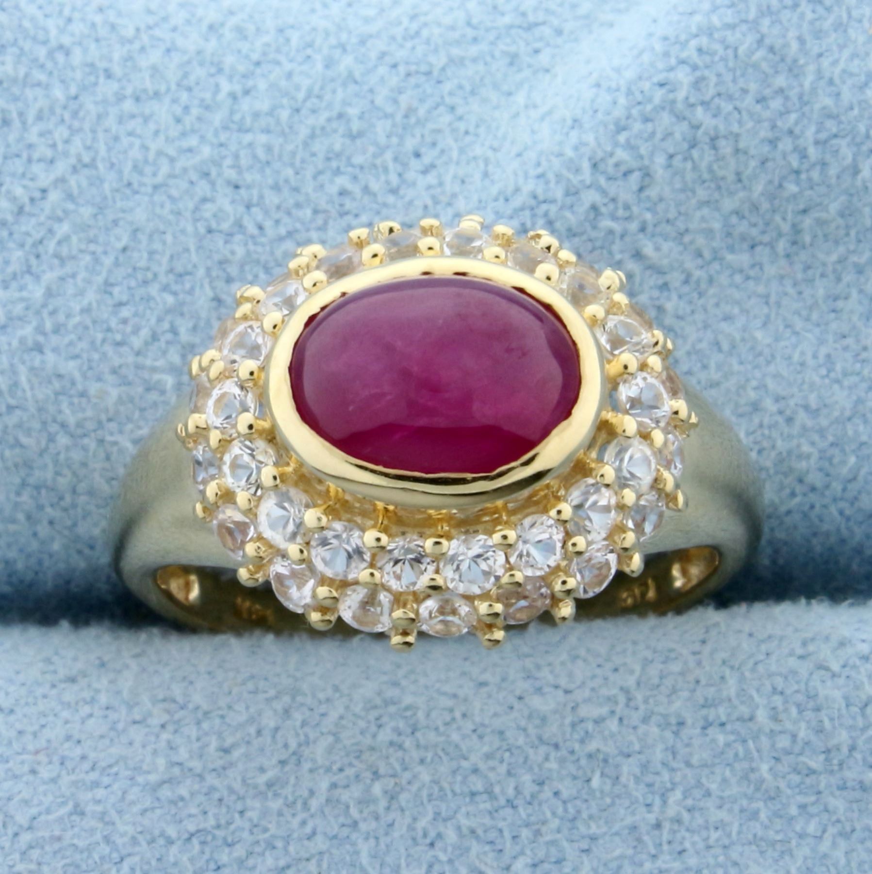 1.5ct Natural Cabochon Ruby and White Sapphire Ring in 14K Yellow Gold