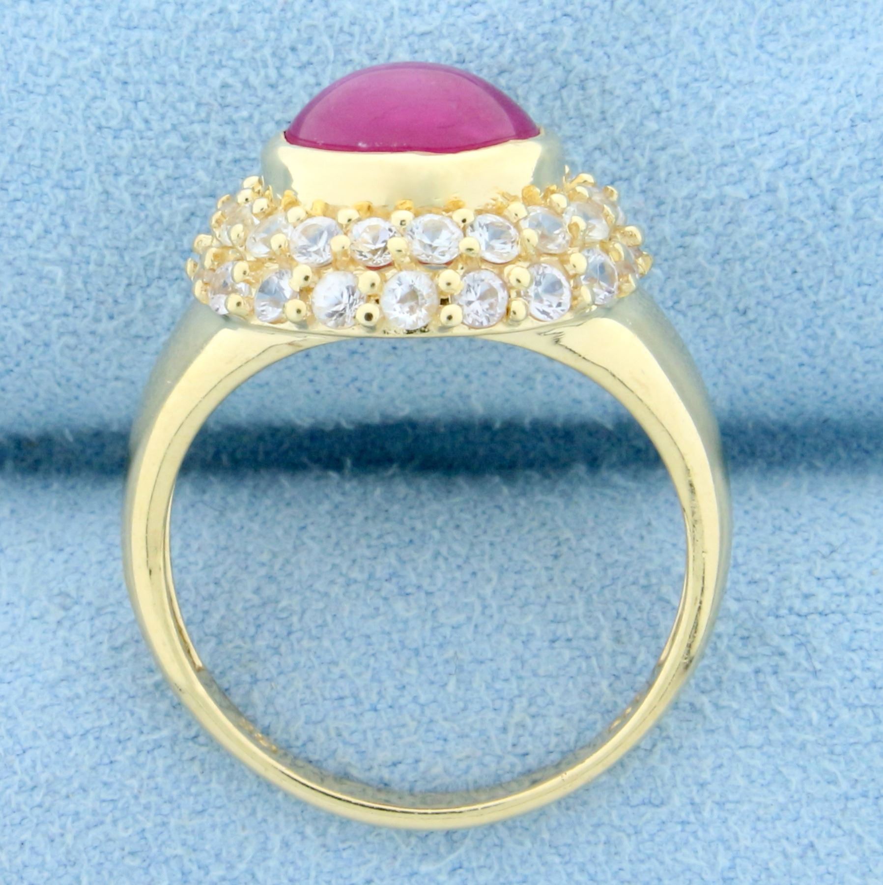 1.5ct Natural Cabochon Ruby and White Sapphire Ring in 14K Yellow Gold