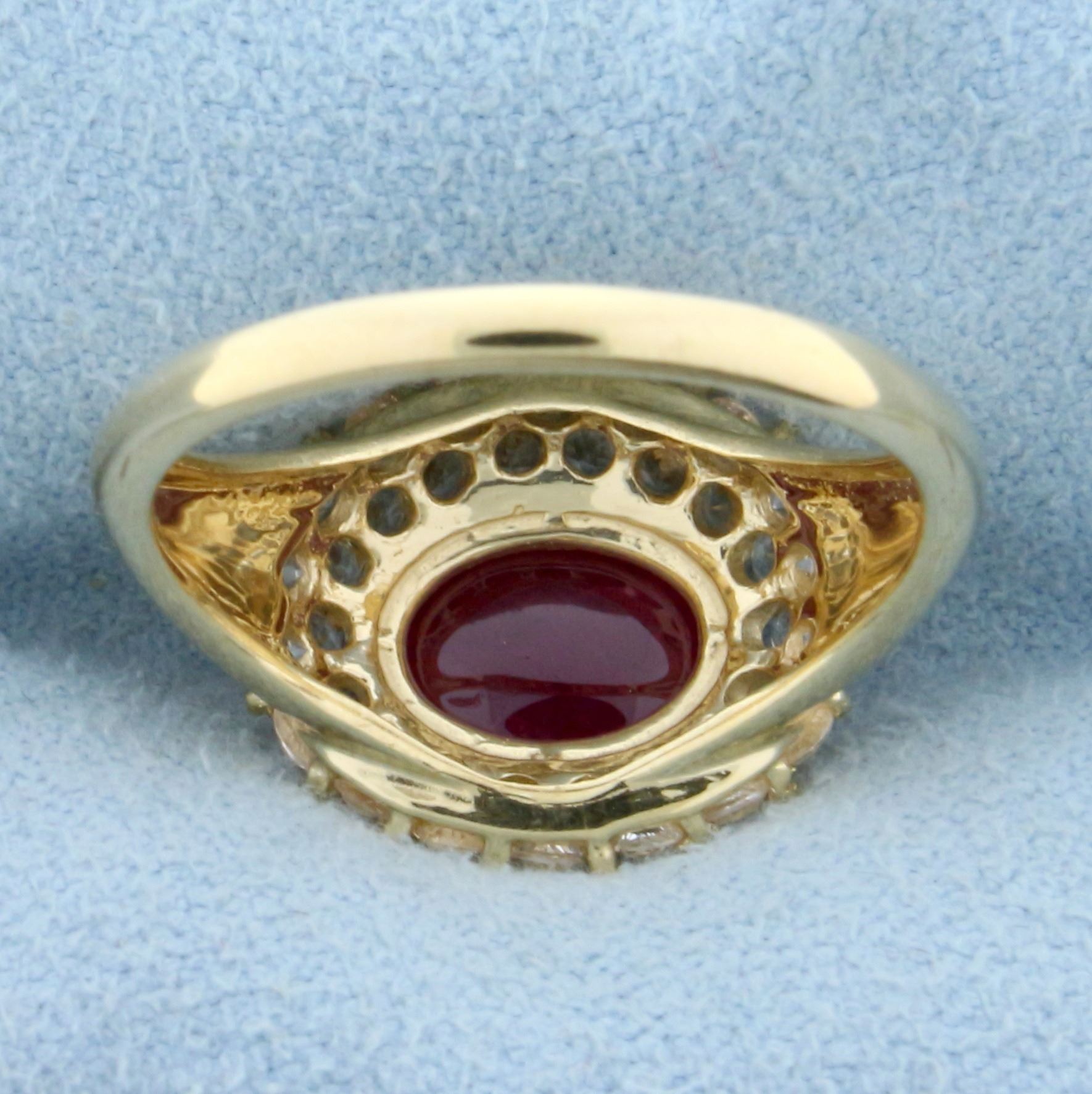1.5ct Natural Cabochon Ruby and White Sapphire Ring in 14K Yellow Gold