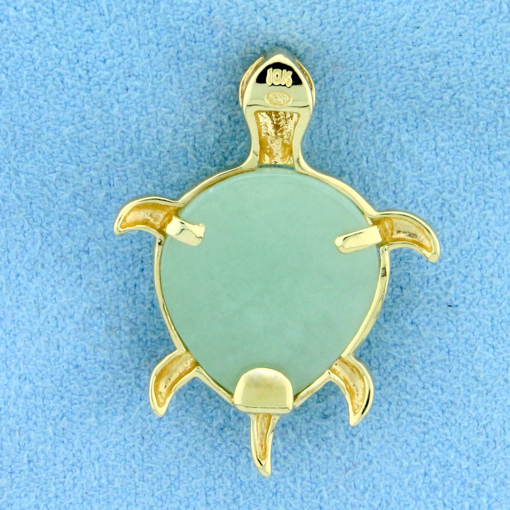 Natural Jade Sea Turtle Pendant in 10K Yellow Gold