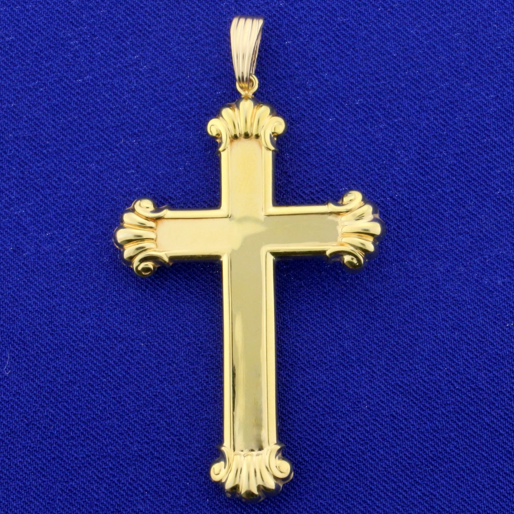 Large Gold Cross Pendant in 14K Yellow Gold