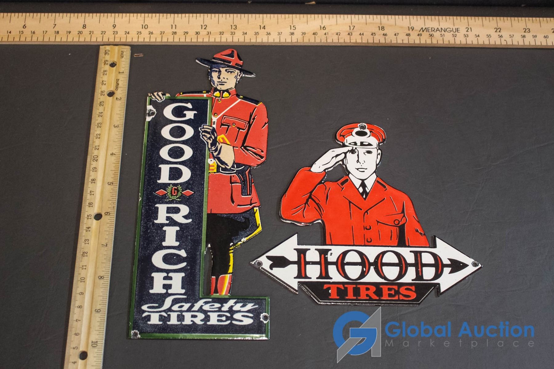 Antique Porcelain Tire Signs (Hood Tires, Good Rich Safety)