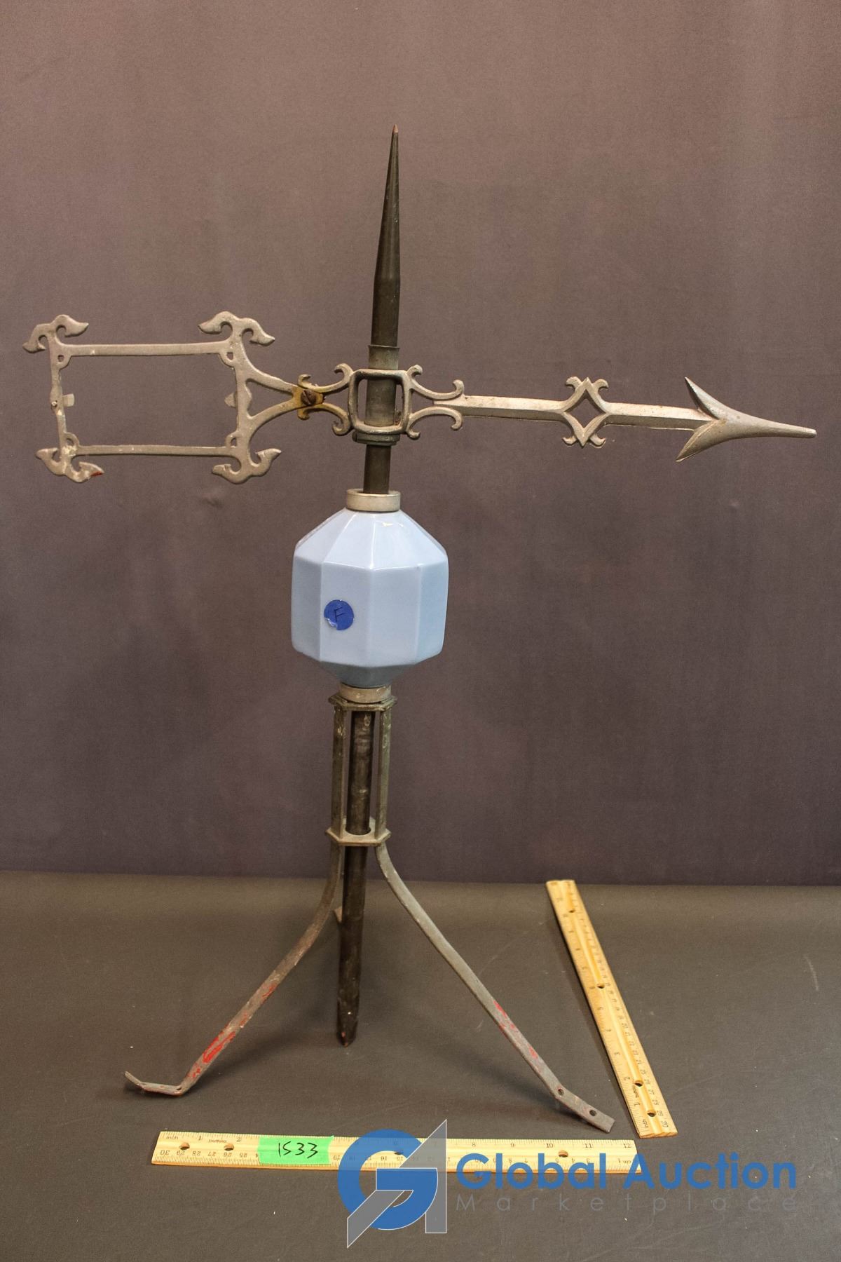 Vintage Weather Vane W/ Blue Glass Globe