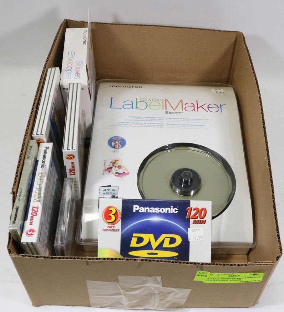 FLAT OF ASSORTED INCL MEMOREX CD/DVD LABEL MAKER,