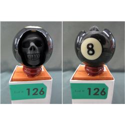 Hand Carved Billiards 8 Ball Skull with Stand