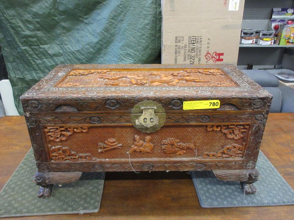 Asian Carved Wood Storage Chest