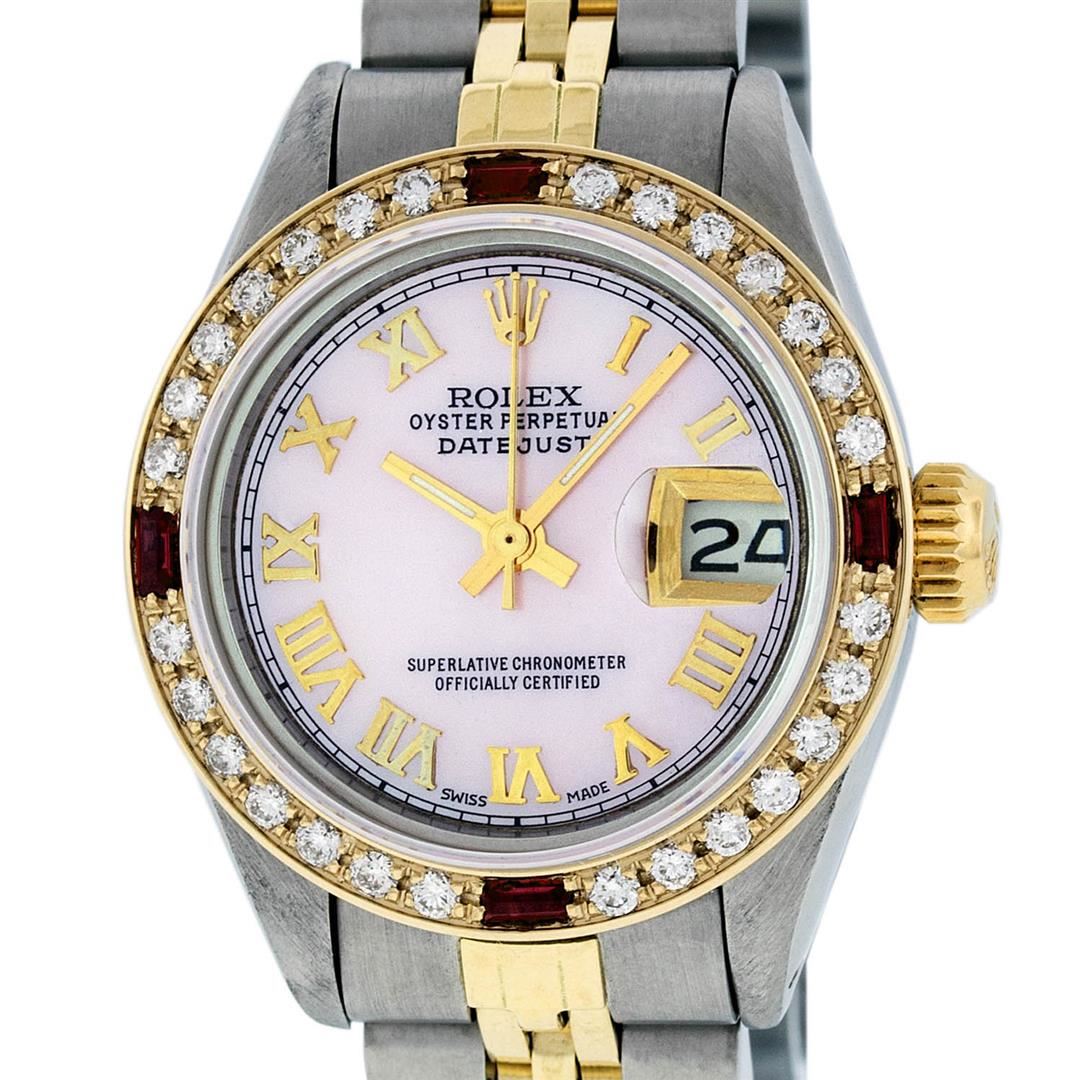 Rolex Ladies 2 Tone 14K Pink MOP Diamond & Ruby Datejust Wristwatch