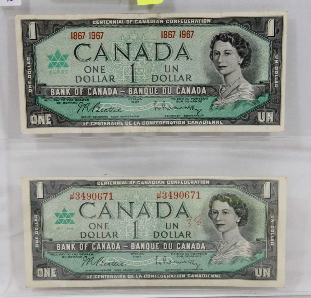 SET OF 1967 CENTENNIAL DOLLAR BILLS WITH SERIAL # - Kastner Auctions