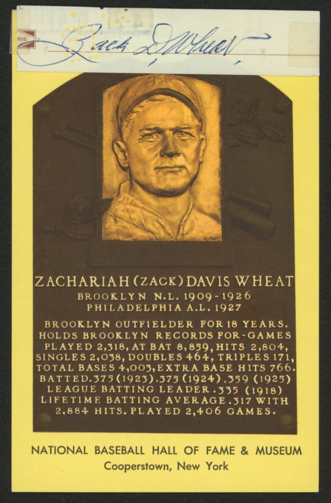Zack Wheat Signed Personal Bank Check Cut with Hall of Fame Plaque ...