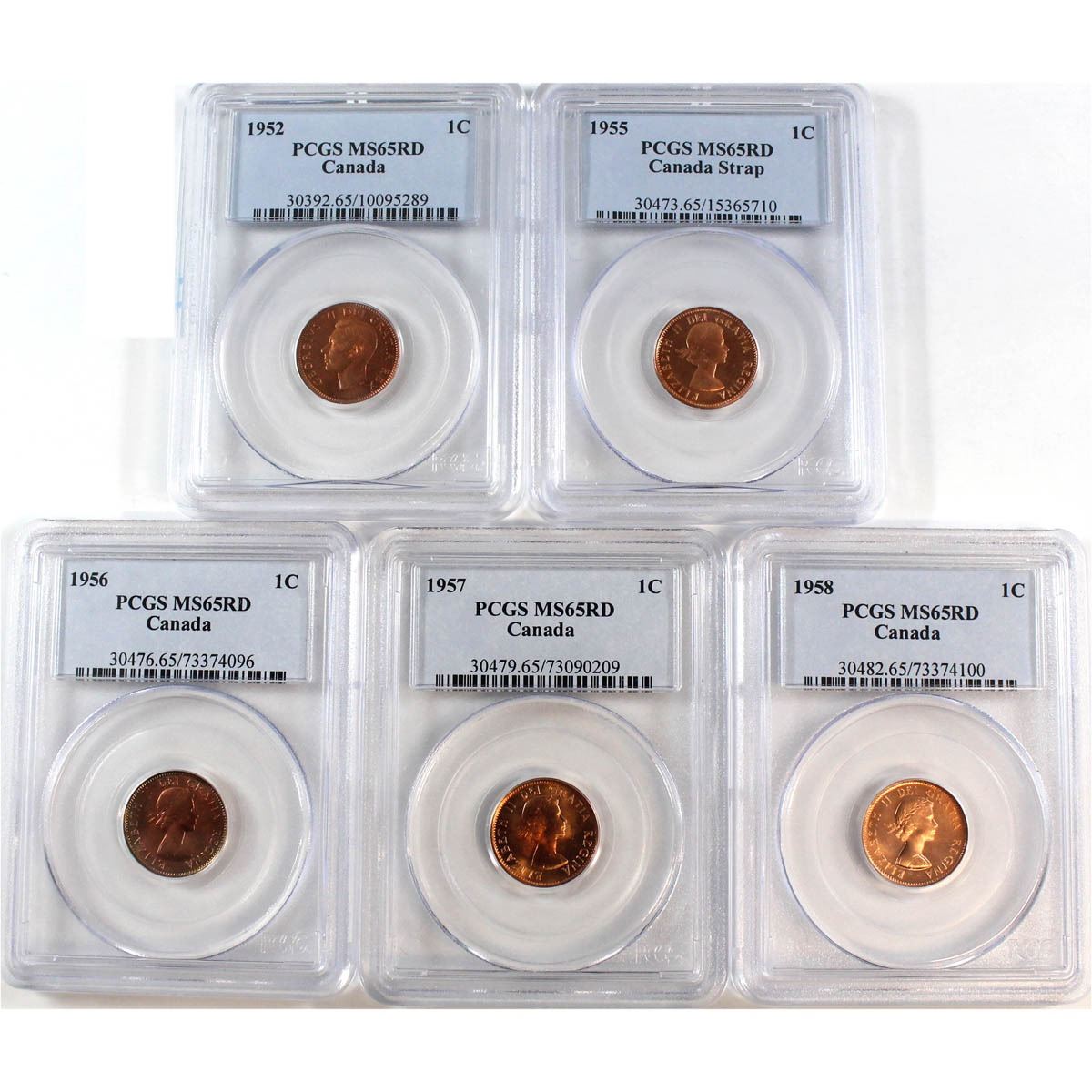 1952-1958 Canada 1-cent PCGS Certified MS-65 Red - 1952, 1955, 1956 ...