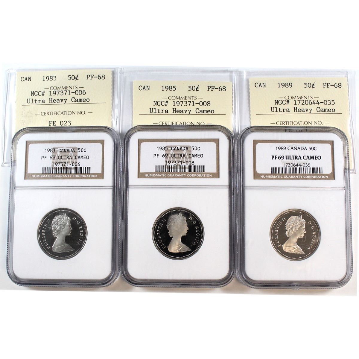 1983, 1985 & 1989 Canada 50-cent Cross Graded NGC Certified PF-69 Ultra ...