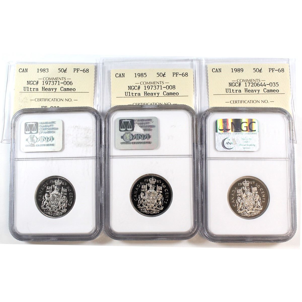 1983, 1985 & 1989 Canada 50-cent Cross Graded NGC Certified PF-69 Ultra ...