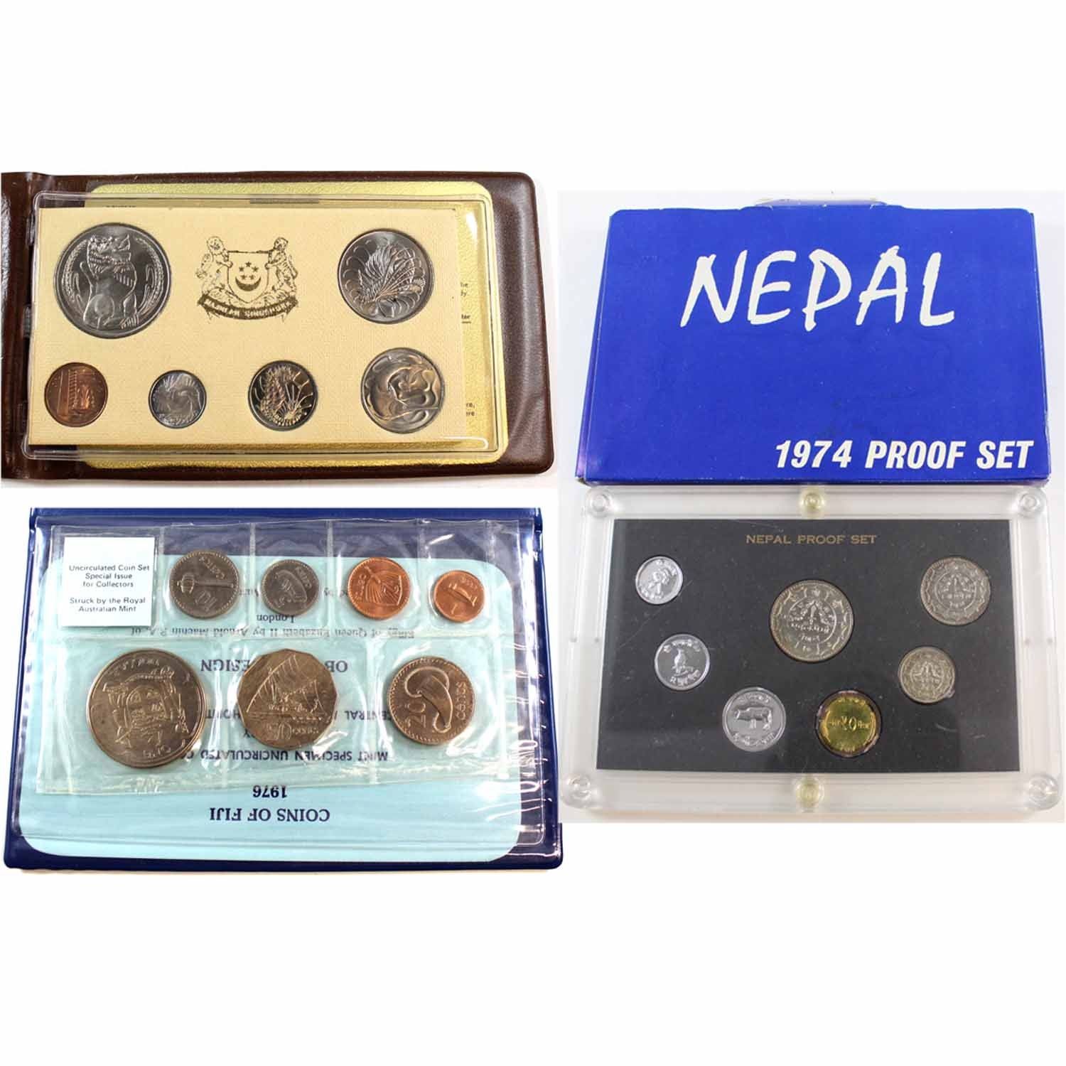 Lot of 3x Uncirculated World Coin Sets - 1974 Nepal 7-coin Proof Set ...