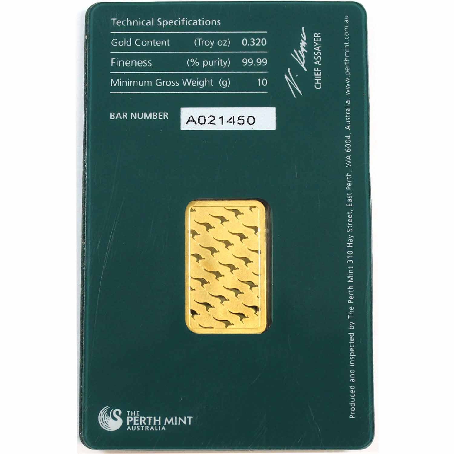 Perth Mint 10g .9999 Fine Gold Bar in Sealed Hard Plastic (Tax Exempt).