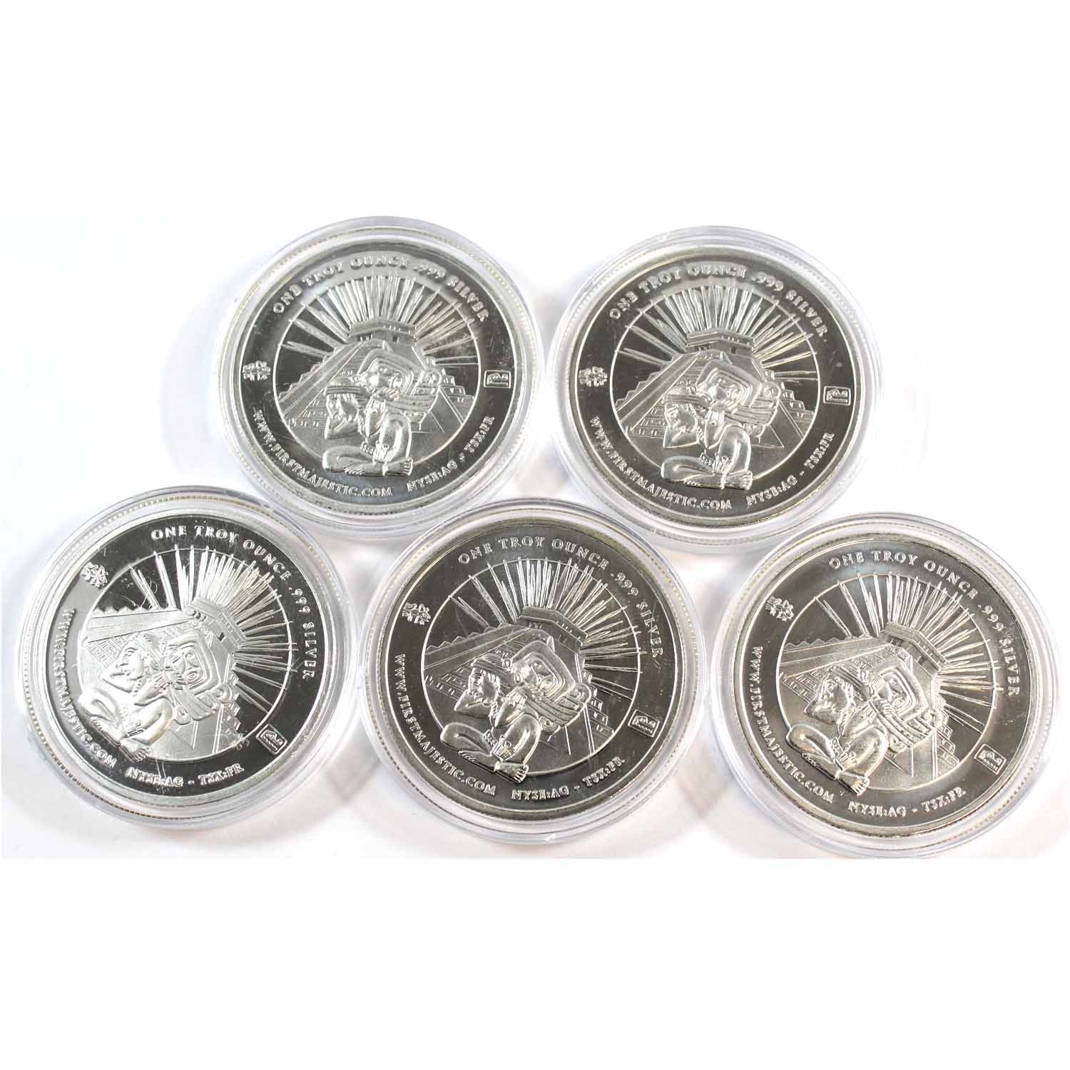 Lot of 5x 2010 First Majestic Silver Corp. 1oz .999 Fine Silver Rounds ...