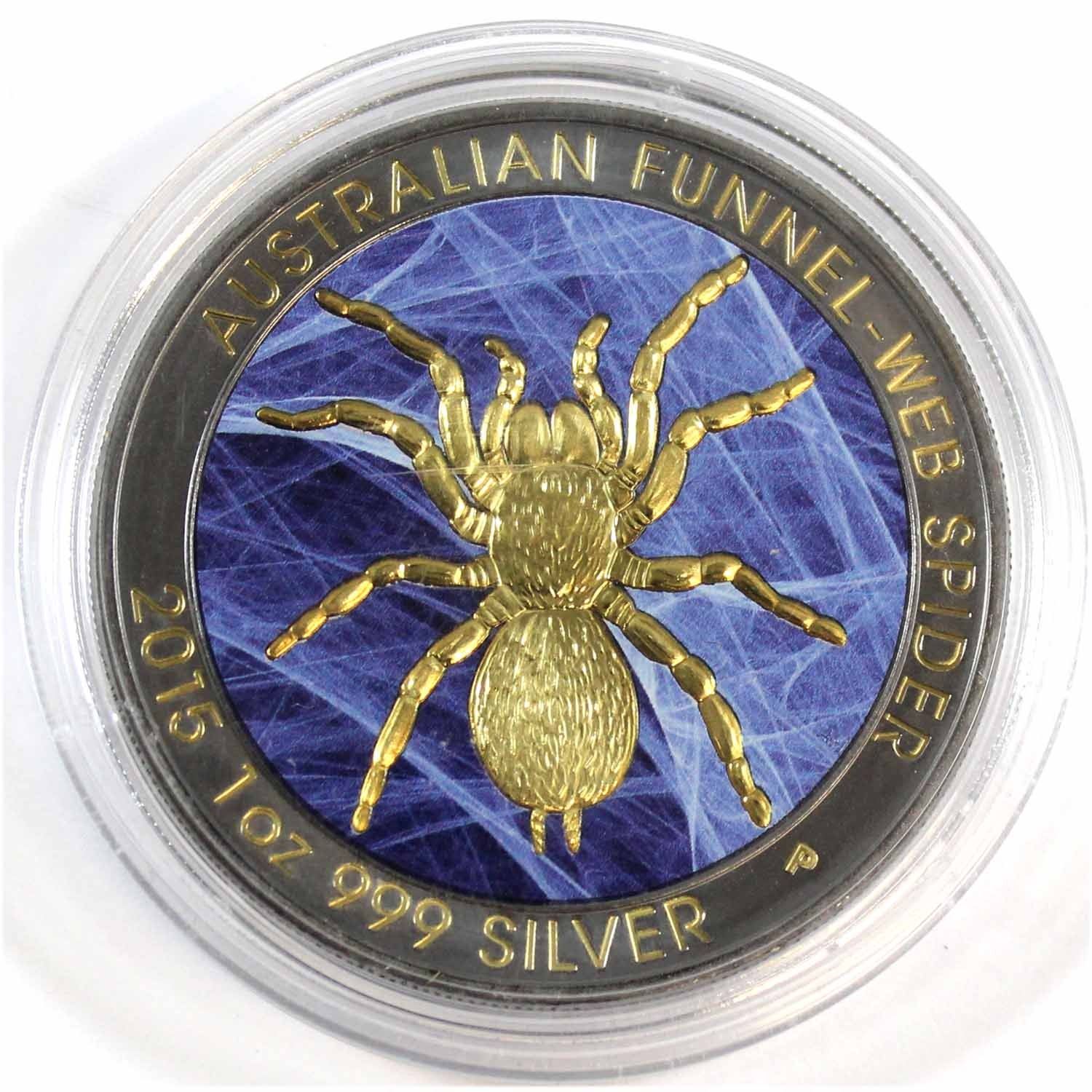 2015 Australia 1oz .999 Fine Silver Funnel-Web Spider Ruthenium & Gold ...