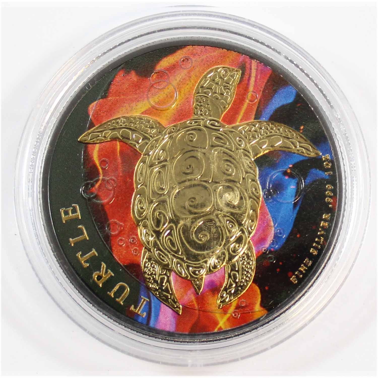 2015 Niue 1oz .999 Fine Silver Coloured & Gold Plated Turtle (capsule ...