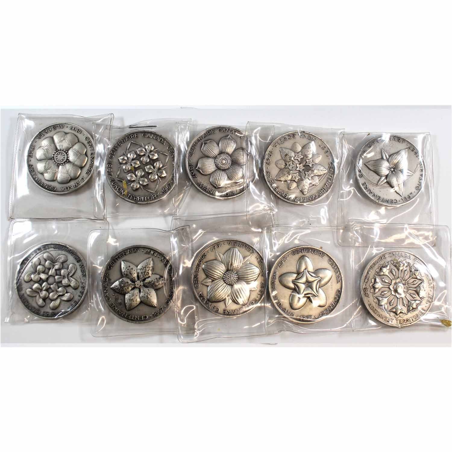 Lot of 10x 1867-1967 Canada Centenary Pewter Tokens of all the Canadian ...