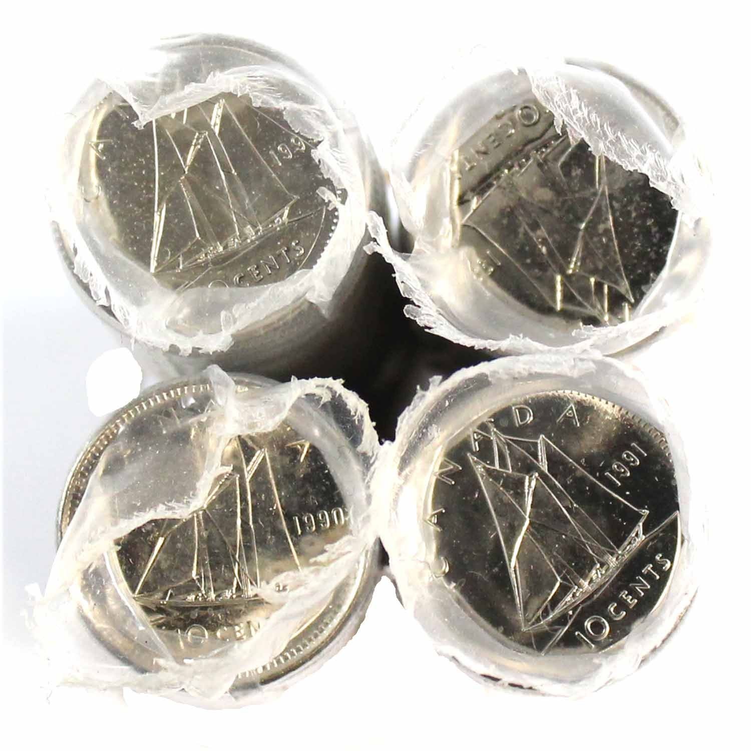 1990, 1991, 1992, 1993 Canada 10-cent Original Rolls. 4pcs.