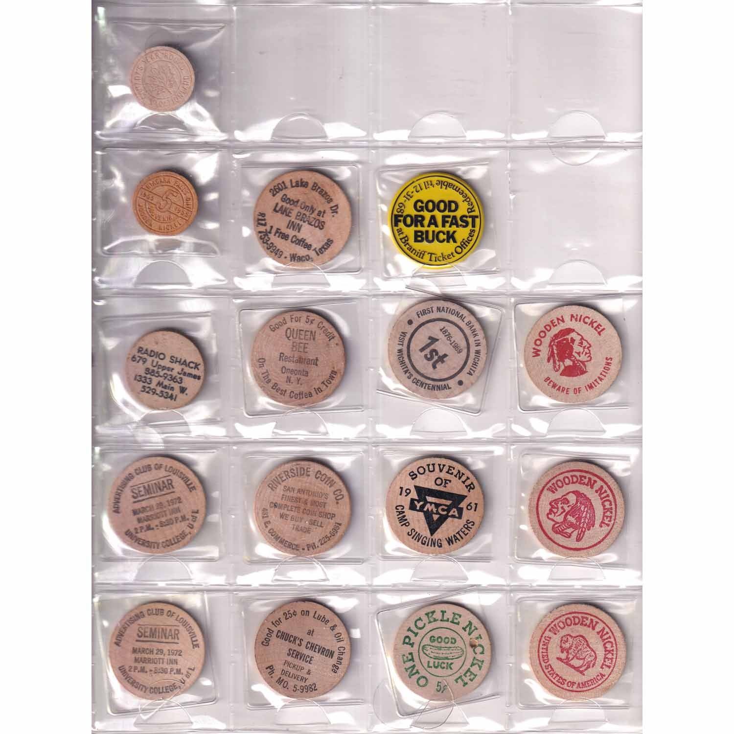 Estate Lot of Wooden Miscellaneous Wooden Nickel & Pog memorabilia with ...