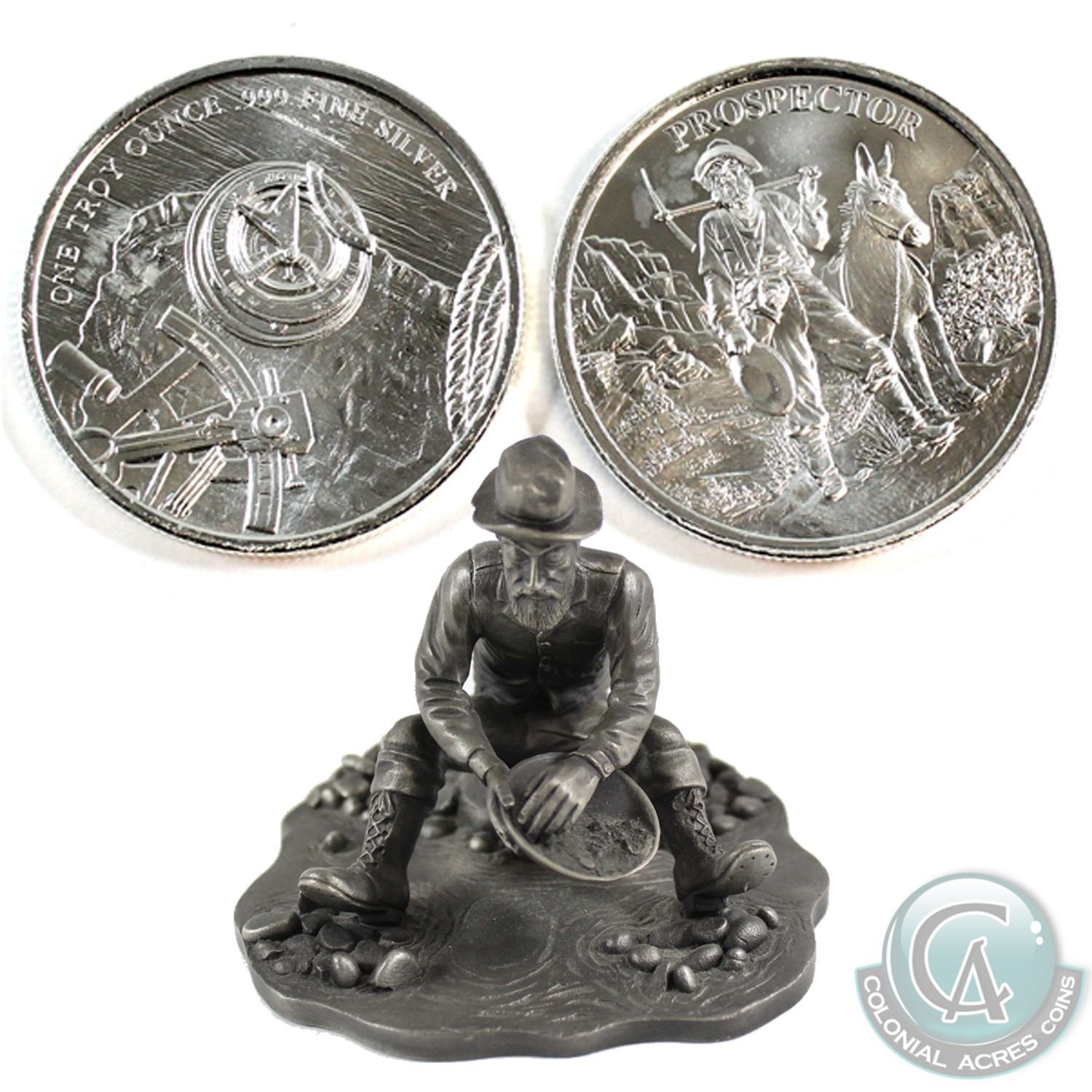 Vintage 1976 The Prospector Franklin Mint Pewter Figurine with 2x 1oz ...