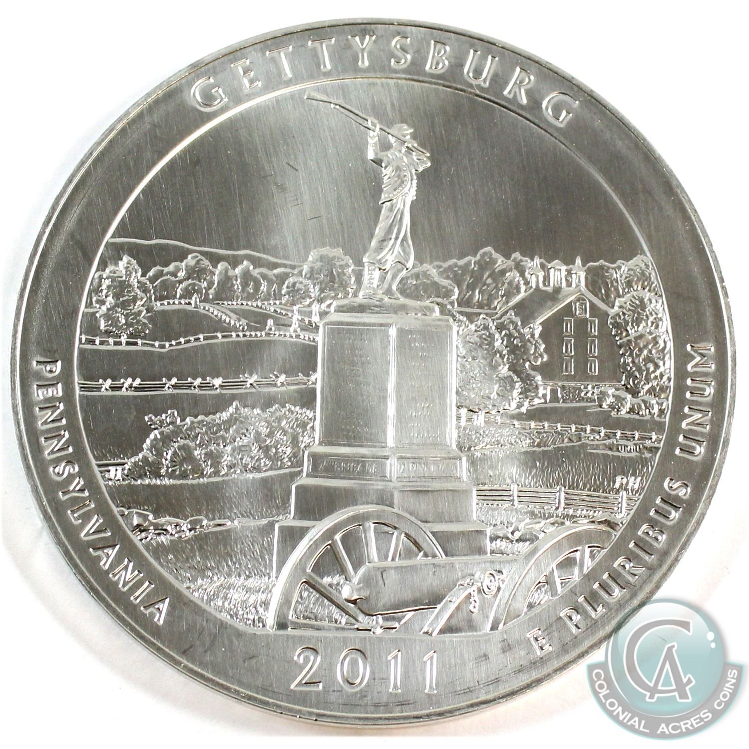2011 USA Gettysburg State Quarter Design 5oz .999 Fine Silver Coin ...