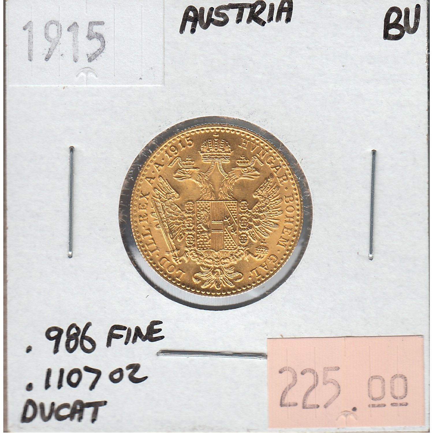 1915 Austria Gold Ducat Brilliant Uncirculated - Contains .1107oz Pure ...