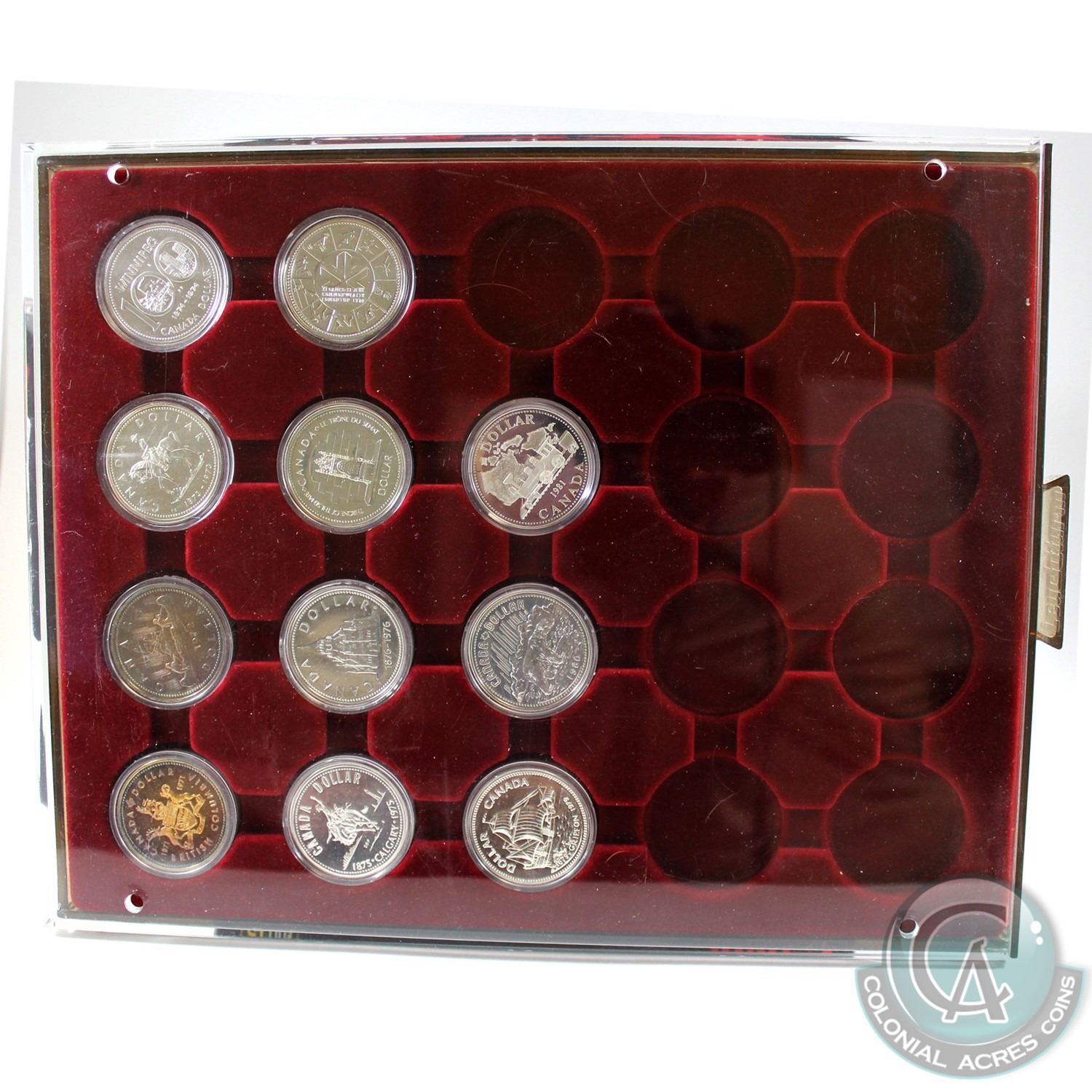 1971-1981 Canada Commemorative Silver Dollar Collection in display Tray ...