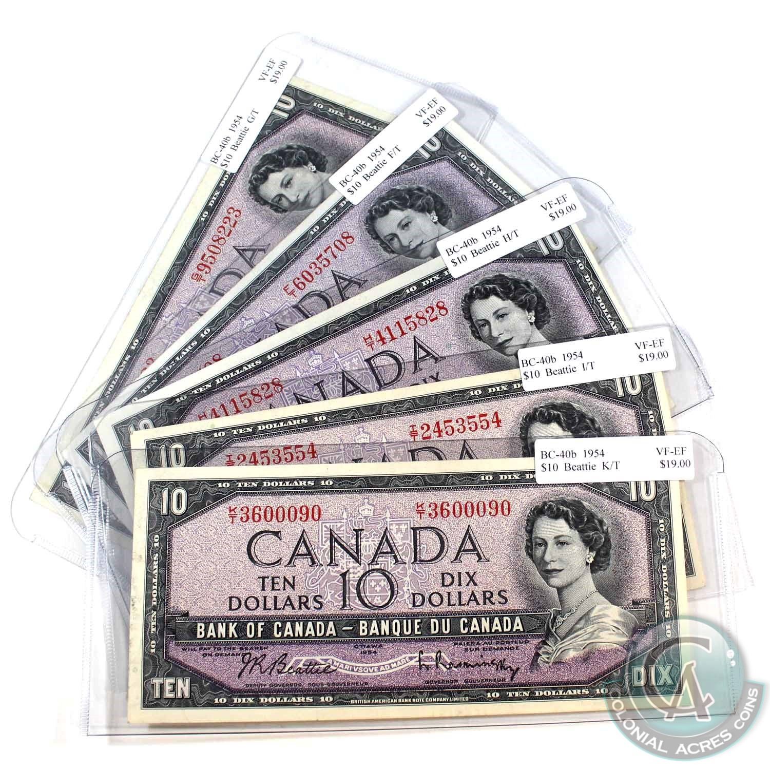 1954 $10 Bank of Canada Notes Beattie-Rasminsky Signatures All ...