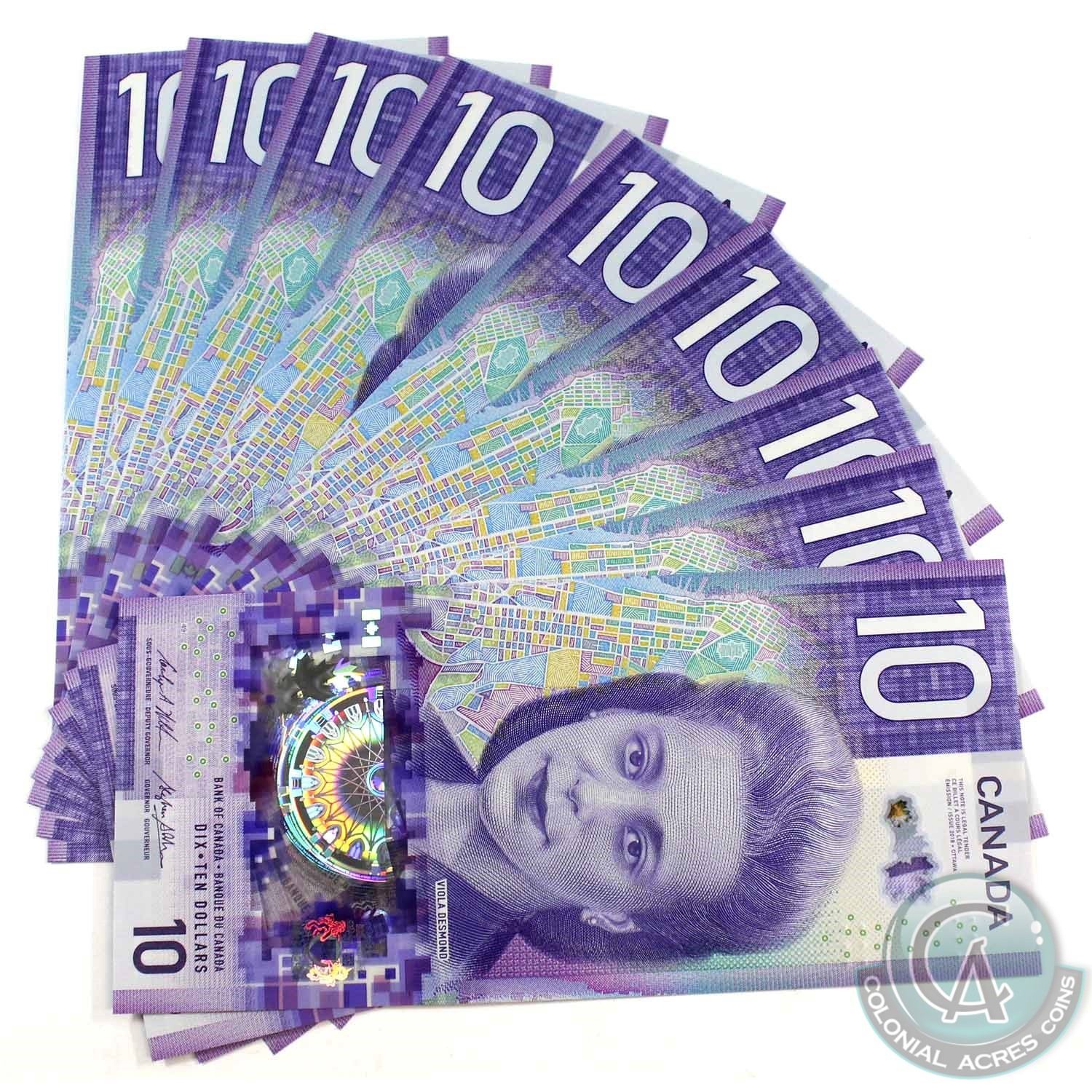 2018 $10 Bank of Canada Notes all in Sequence - FTW2953640-48. 9pcs