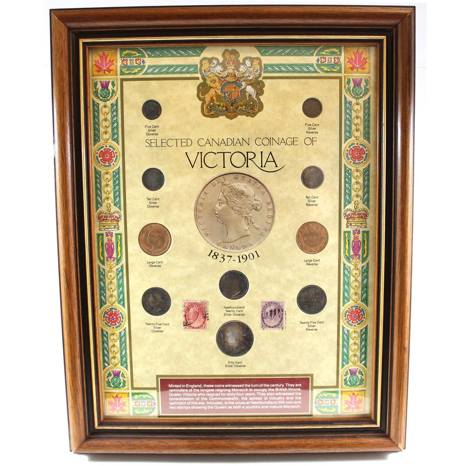 Canadian Coinage of Victoria Coin & Stamp Set in Collection Frame. Set ...