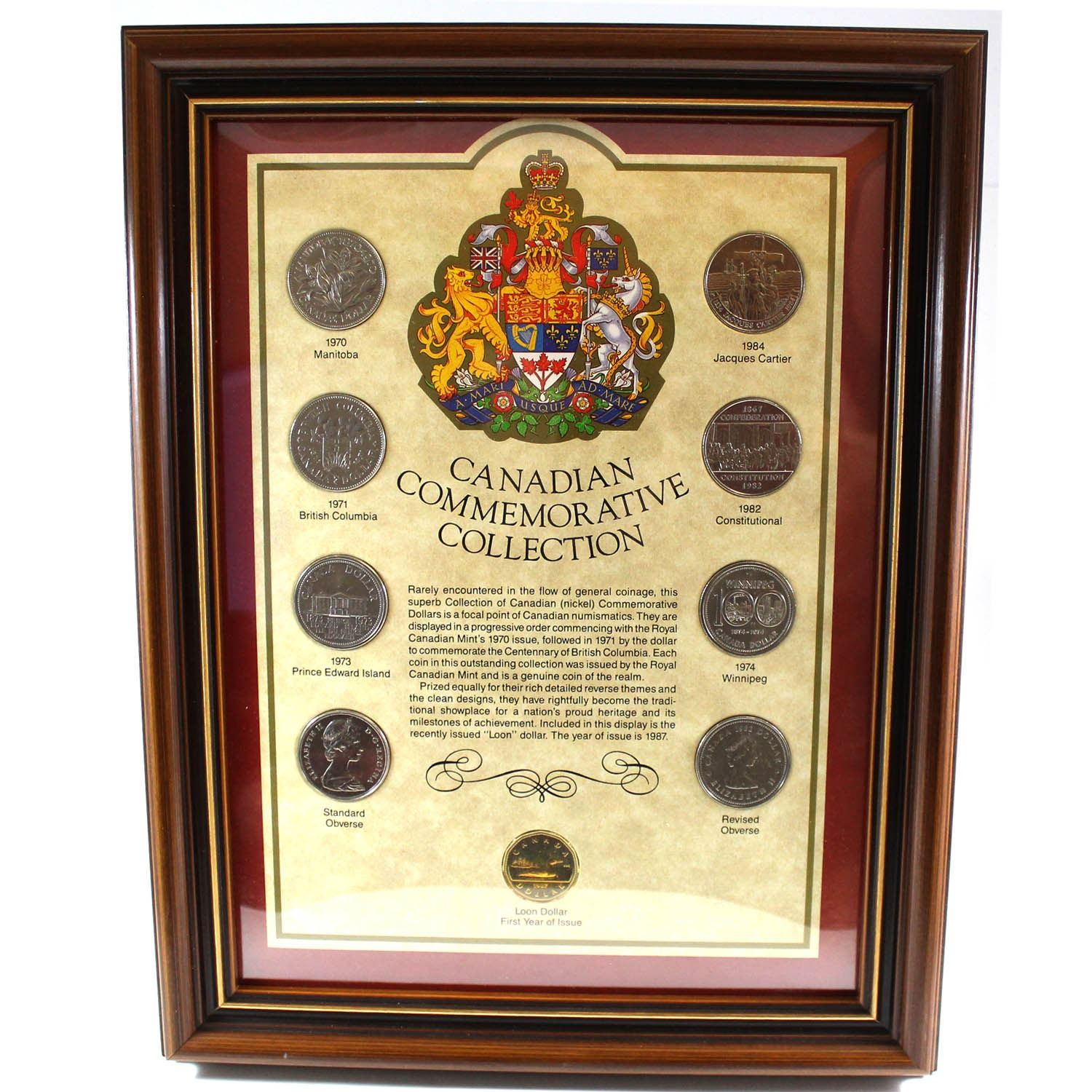 1970-1987 Canada Commemorative Dollar Collection in Frame. You will ...