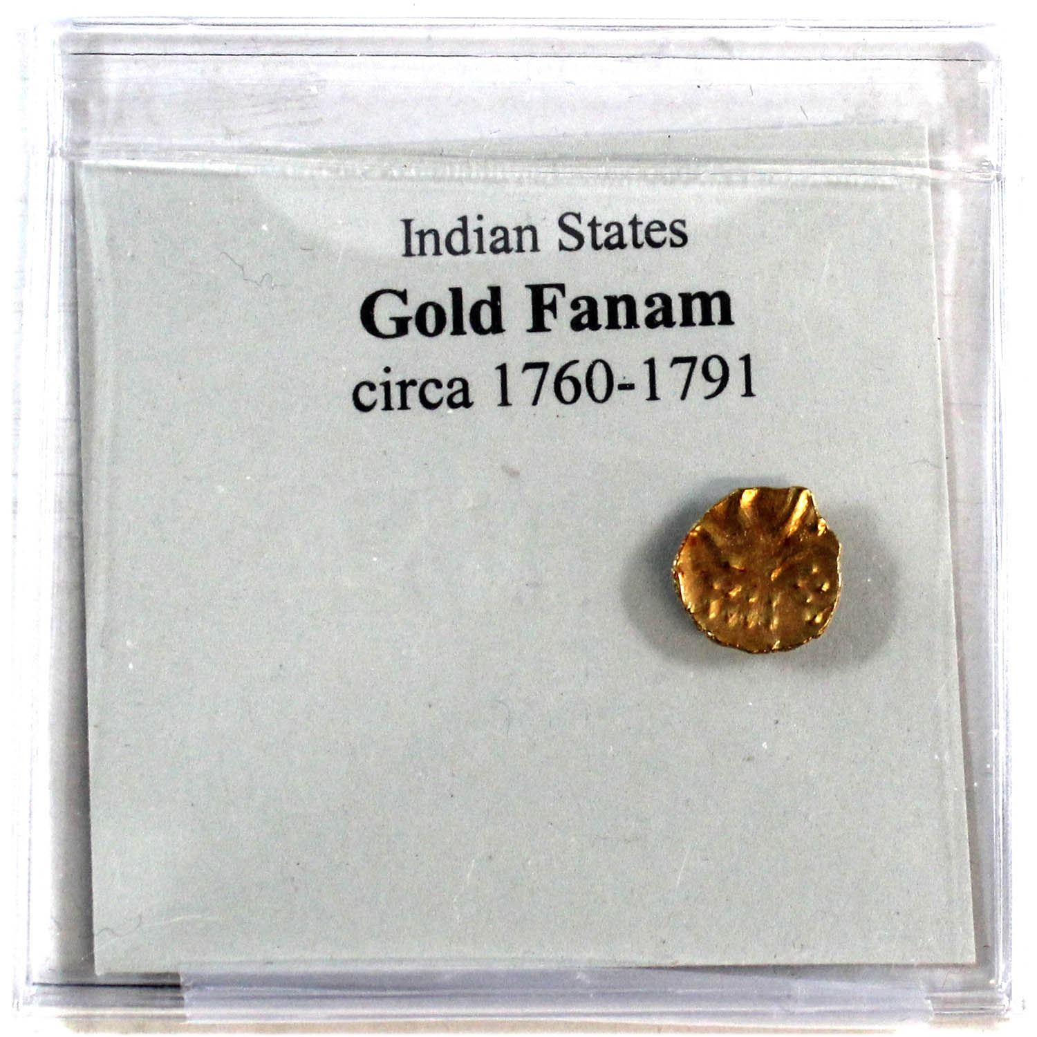 1760-1791 Cochin-Malabar Coast- India Gold Fanam with Informational Sheet.