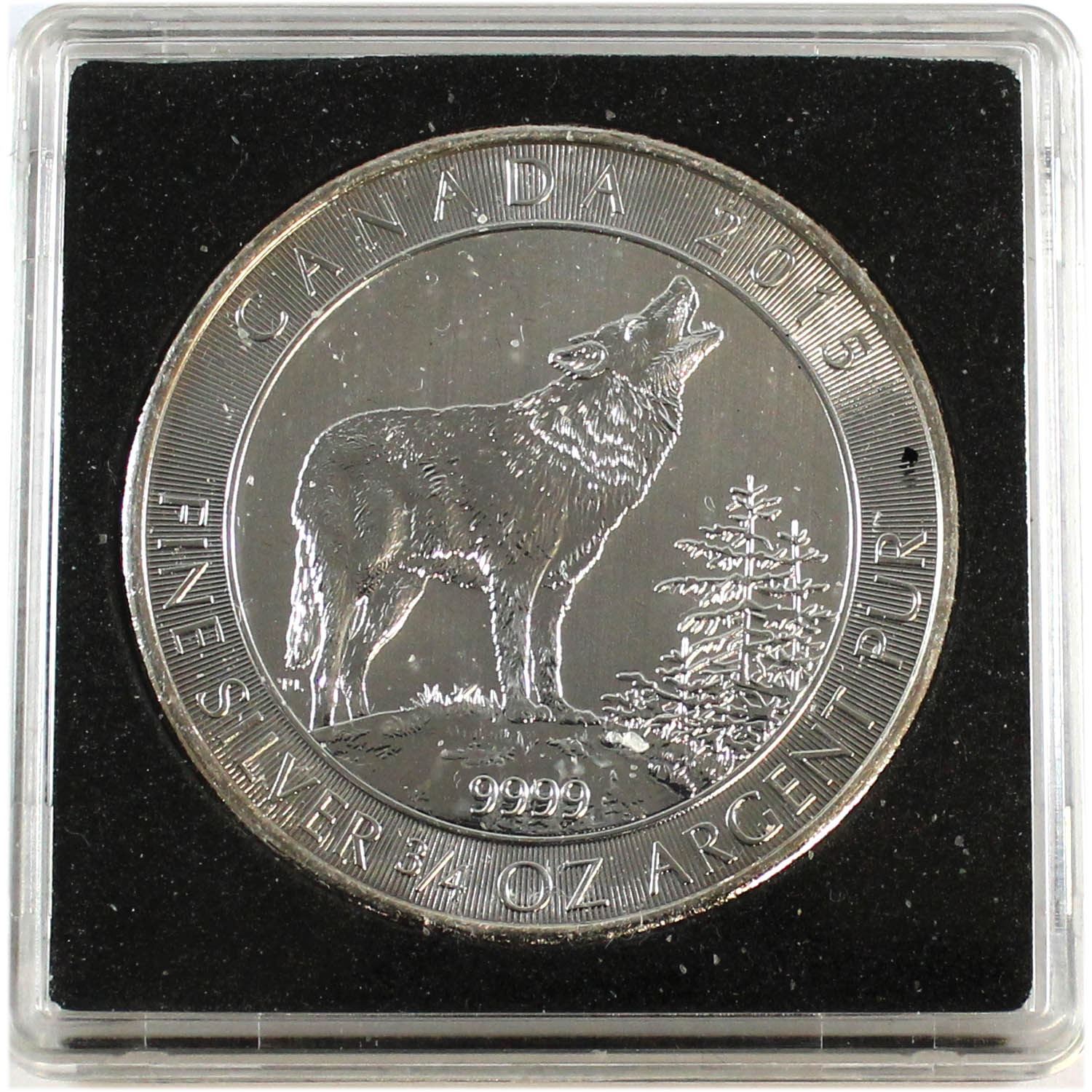 2015 $2 Canadian Grey Wolf 3/4oz. Fine Silver Coin (Tax Exempt). Light ...